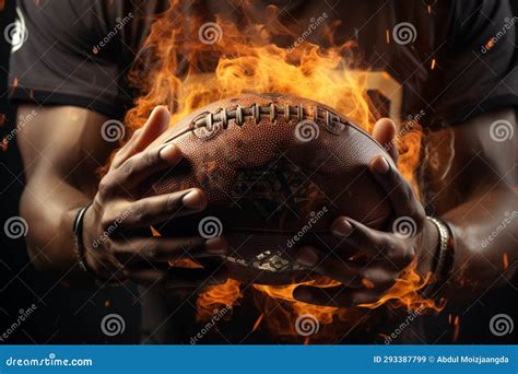 Intense Moment American Football Players Hands Clutching A Fiery Ball