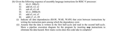Solved B Given The Following Sequence Of Assembly Language