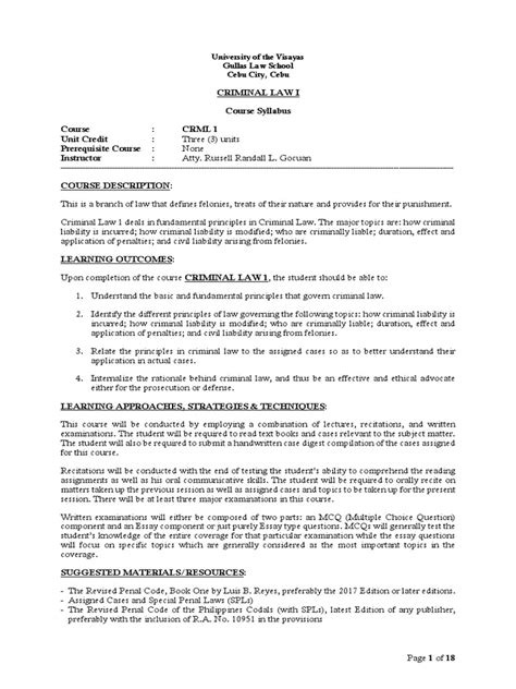 crim 1 syllabus pdf test assessment multiple choice