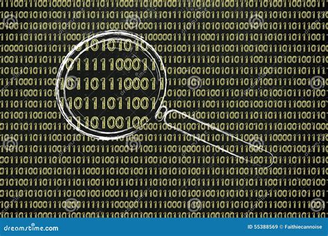 Magnifying Glass On Binary Code Concept Of Pattern Recognition Stock Illustration