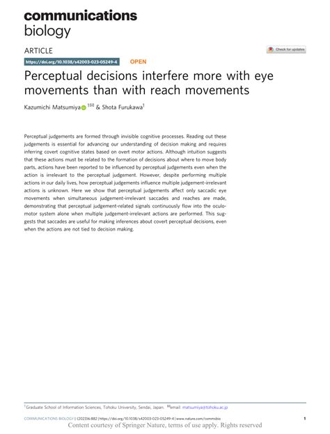 Pdf Perceptual Decisions Interfere More With Eye Movements Than With Reach Movements