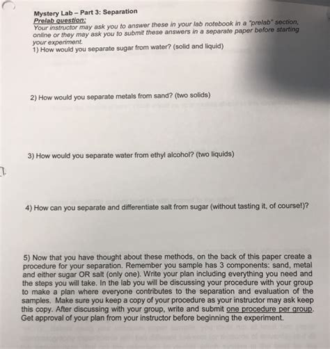 Solved Mystery Lab Part Separation Prelab Question Chegg