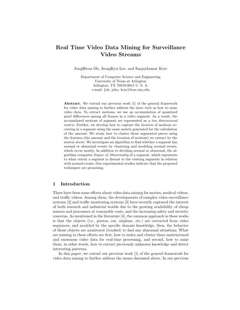 Pdf Real Time Video Data Mining For Surveillance Video Streams