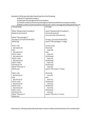 Pseudo Code Practice Problems C Basics DOCX