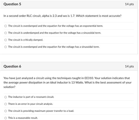 Solved Question 5 14 Pts In A Second Order Rlc Circuit