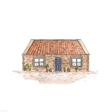 Watercolor Architectural Drawing Of A Cute House