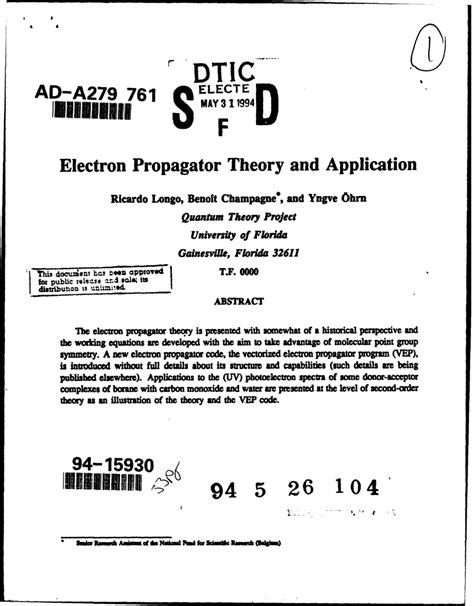 Pdf Electron Propagator Theory And Application