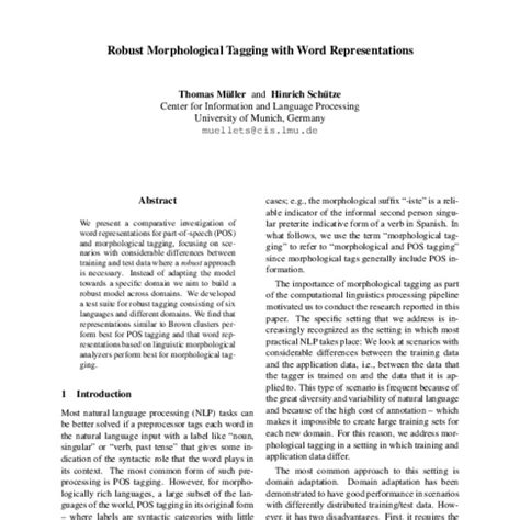 Robust Morphological Tagging With Word Representations Acl Anthology
