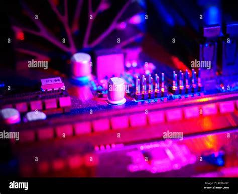 Green Electronic System Computer Motherboard Digital Chip With Transistor Microcircuit Stock