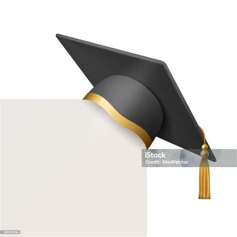 벡터 3d 현실적인 대학원 고등학교 대학 모자 근접 촬영 벡터 아카데믹 캡 박격포 트렌처 학위 수여식 모자 학생 기호 앞 View 2023년에 대한 스톡 벡터 아트 및 기타