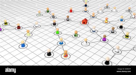 Crowd Of Small Symbolic 3d Figures Linked By Lines Isolated Stock