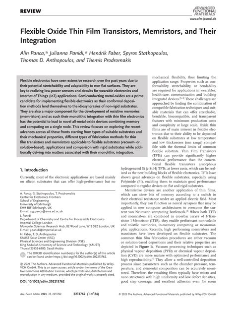 Pdf Flexible Oxide Thin Film Transistors Memristors And Their Integration