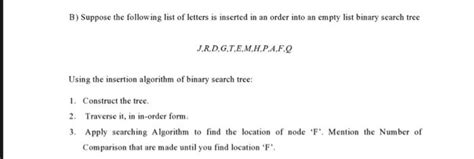 Solved B Suppose The Following List Of Letters Is Inserted Chegg