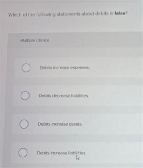 Solved Which Of The Following Statements About Debits Is