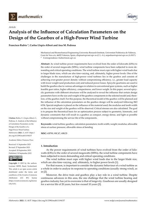 Pdf Analysis Of The Influence Of Calculation Parameters On The Design Of The Gearbox Of A High