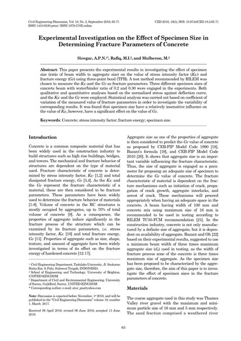 Pdf Experimental Investigation On The Effect Of Specimen Size In Determining Fracture