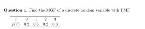 Solved Question 1 Find The Mgf Of A Discrete Random