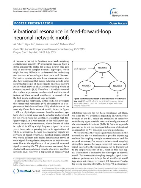 Pdf Vibrational Resonance In Feed Forward Loop Neuronal Network Motifs