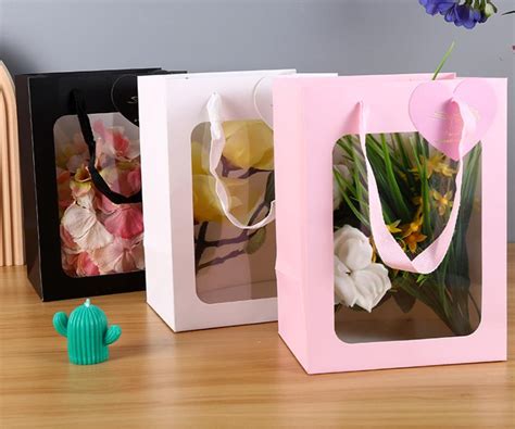 พร้อมส่ง ถุงกระดาษ ถุงหน้าใส กระเป๋าใส่ไฮโซ ถุงโปร่งหน้าใส บรรจุภัณฑ์ พร้อมป้ายหัวใจป้าย