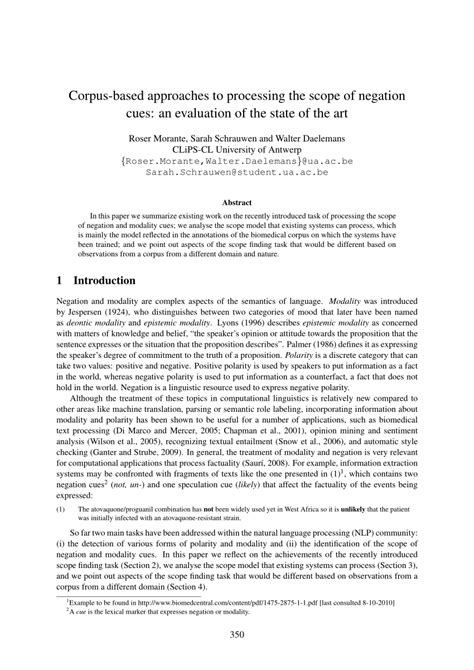 Pdf Corpus Based Approaches To Processing The Scope Of Negation Cues