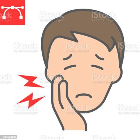 치통 색상 라인 아이콘 치과 및 Stomatolgy 치아 통증 기호 벡터 그래픽 편집 스트로크 채워진 윤곽선 아이콘 Eps 10 건강 진단에 대한 스톡 벡터 아트 및 기타