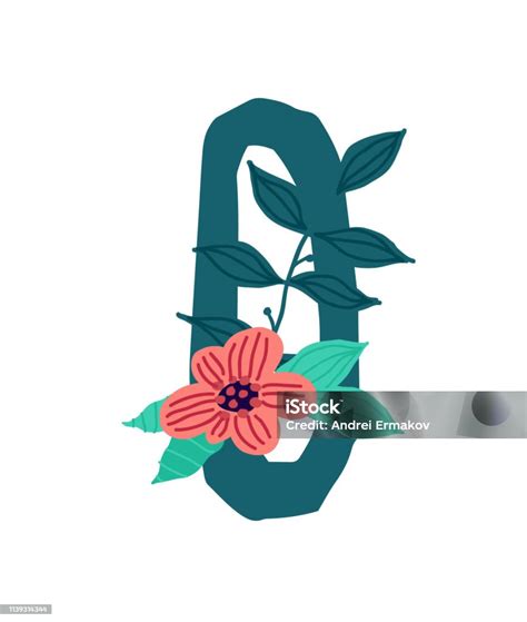 식물과 꽃의 문자 O의 그림 벡터 배너 인사말 카드를 위한 모노 그램 부케와 식물 헤 르 바 륨의 구성 만화 스타일입니다 여름과 봄의 이미지 옷 패턴입니다 고풍스런에 대한