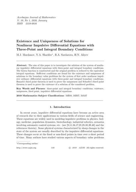 Pdf Existence And Uniqueness Of Solutions For Nonlinear Impulsive Differential Equations With
