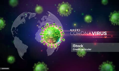 코비드19 세계지도 배경에 현미경보기에 바이러스 세포를 가진 코로나 바이러스 발발 디자인 배너에 대한 위험한 Sars 전염병 테마에 벡터 2019ncov 코로나 바이러스