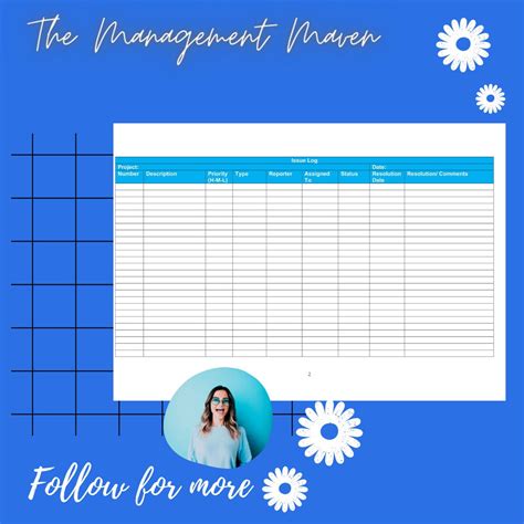 Project Issue Log Excel Template Etsy