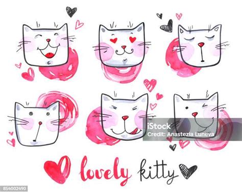 고양이의 수채화 귀여운 컬렉션입니다 사랑 스러운 새끼 고양이입니다 원래 손으로 그려진된 그림 만화 수채화에 대한 스톡 벡터 아트 및 기타 이미지 Istock