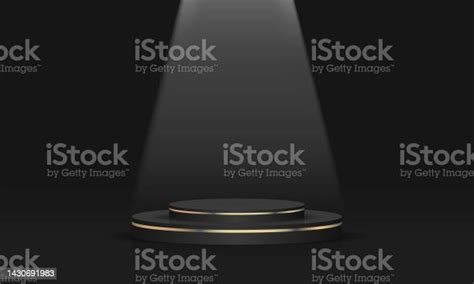 추상 블랙 골드 연단 빈 방 3d 모양 제품 디스플레이 프리젠 테이션 스튜디오 개념 최소 벽 장면 벡터에 대한 스포트 라이트 디자인 3차원 형태에 대한 스톡 벡터 아트 및