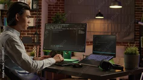 Video Stock Male Programmer Coding Encryption On Security Software Using Binary Code And