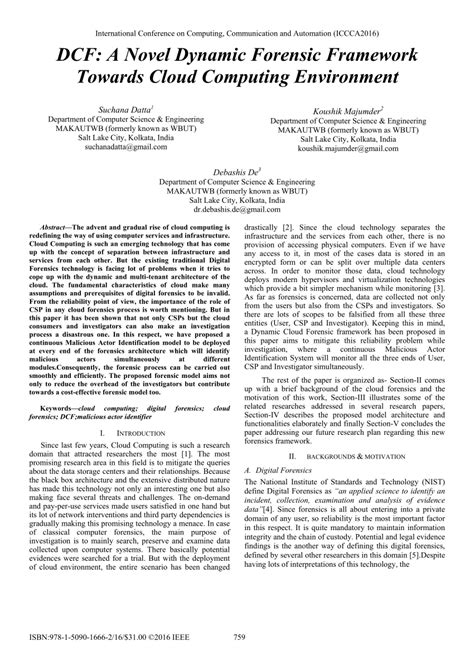 Pdf Dcf A Novel Dynamic Forensic Framework Towards Cloud Computing