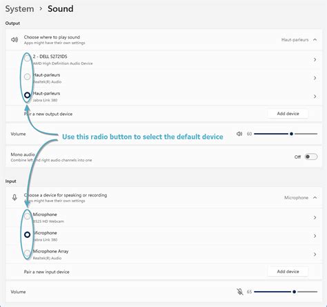 how to define the default audio and default for communications device in windows rainbow help