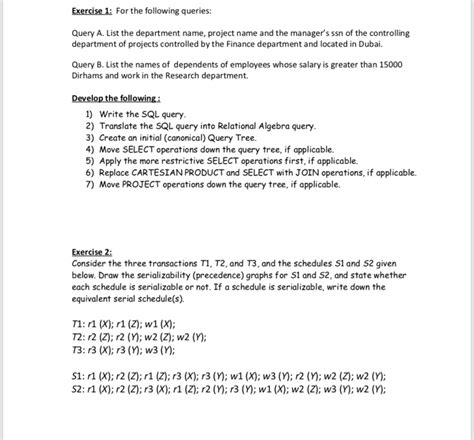 Exercise 1 For The Following Queries Query A List