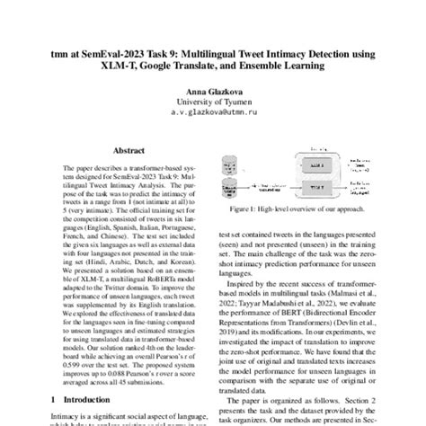 Tmn At SemEval Task Multilingual Tweet Intimacy Detection Using XLM T Google Translate