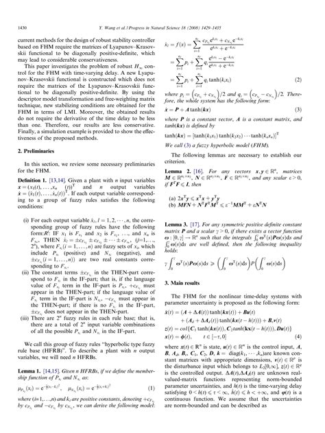 Solution Robust H Control Based On Fuzzy Hyperbolic Model With Time