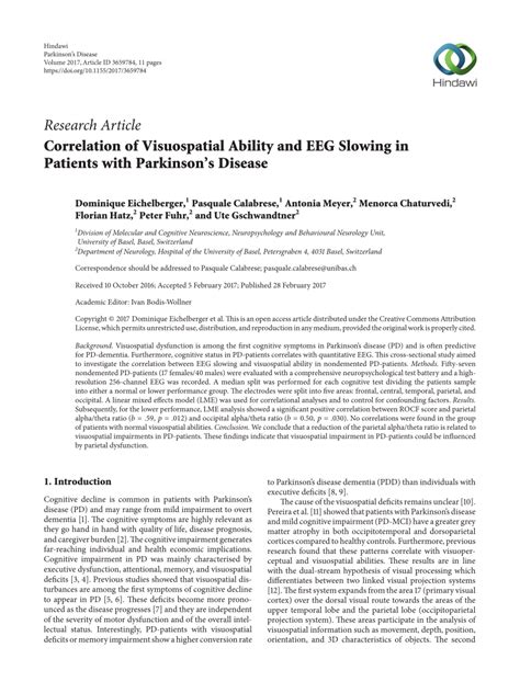 Pdf Correlation Of Visuospatial Ability And Eeg Slowing In Patients With Parkinsons Disease
