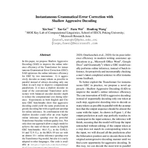 Instantaneous Grammatical Error Correction With Shallow Aggressive Decoding Acl Anthology
