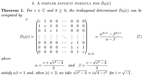 Where Can One Find The Formula For Computing A Special Tridiagonal Determinant