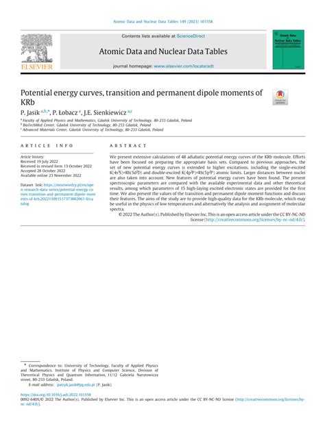 Pdf Potential Energy Curves Transition And Permanent Dipole Moments Of Krb