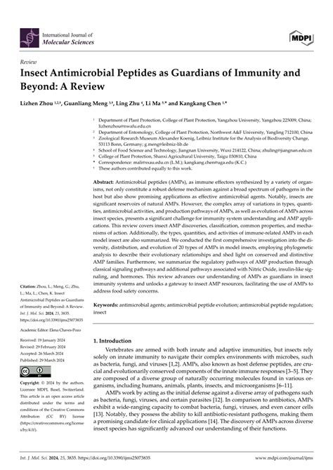 Pdf Insect Antimicrobial Peptides As Guardians Of Immunity And Beyond