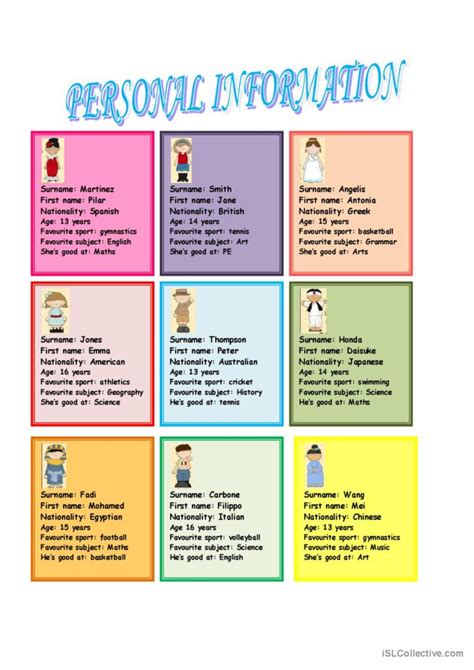 Personal Information Speaking Cards… Deutsch Daf Arbeitsblätter Pdf And Doc