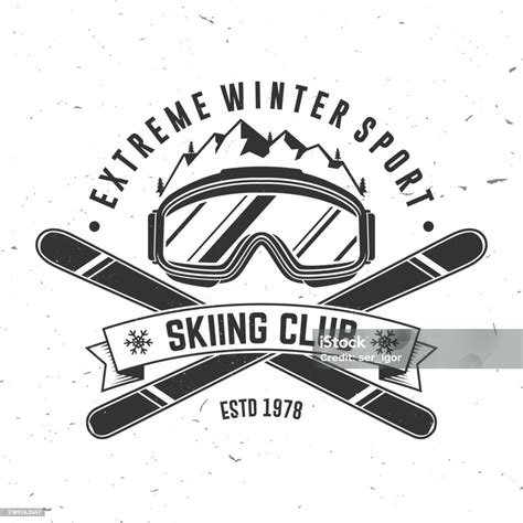 익스트림 겨울 스포츠 벡터 스키 클럽 복고풍 배지 벽지 셔츠 프린트 씰 또는 산 스키 스키 안경으로 스탬프를 찍는 개념 가족