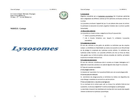 Hgfds Cours de Cytologie Dr BRADAI L 1 Université Kasdi Merbah
