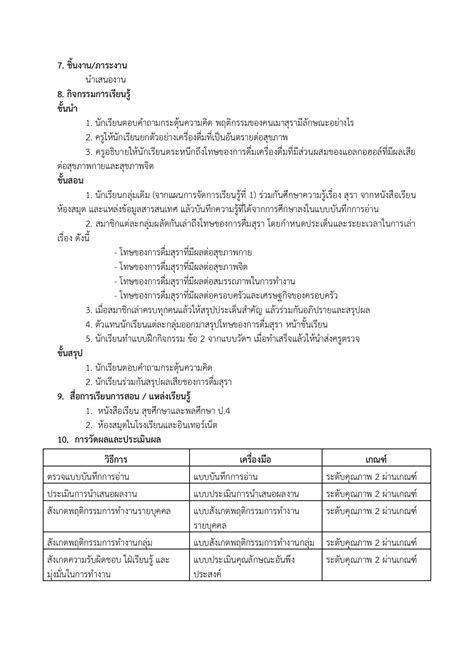 แผนการสอน วิชาสุขศึกษา ชั้นประถมศึกษาปีที่ 4 ภาคเรียนที่ 2 A Maynoy หน้าหนังสือ 78 พลิก