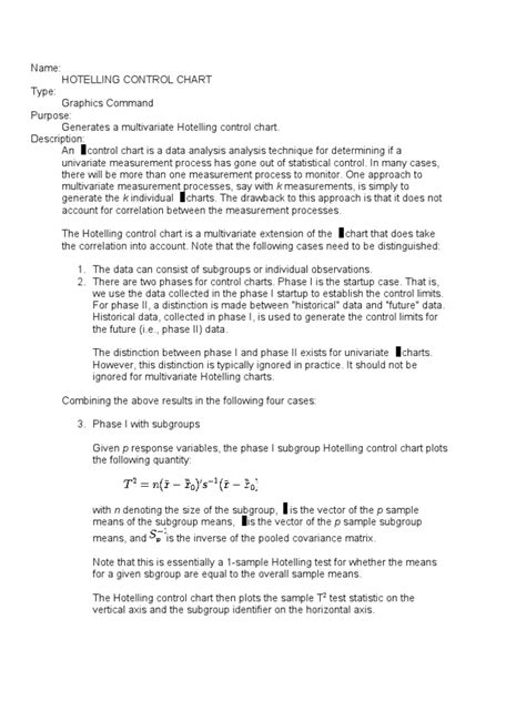 Hotelling T2 Chart Mean Statistics