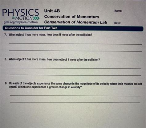 Physics Unit 4b Name Inmotion Conservation Of