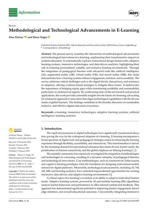 Pdf Methodological And Technological Advancements In E Learning