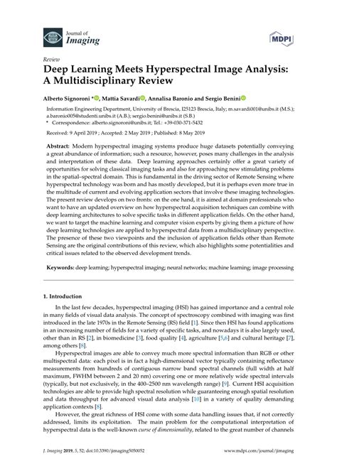 Pdf Deep Learning Meets Hyperspectral Image Analysis A Multidisciplinary Review